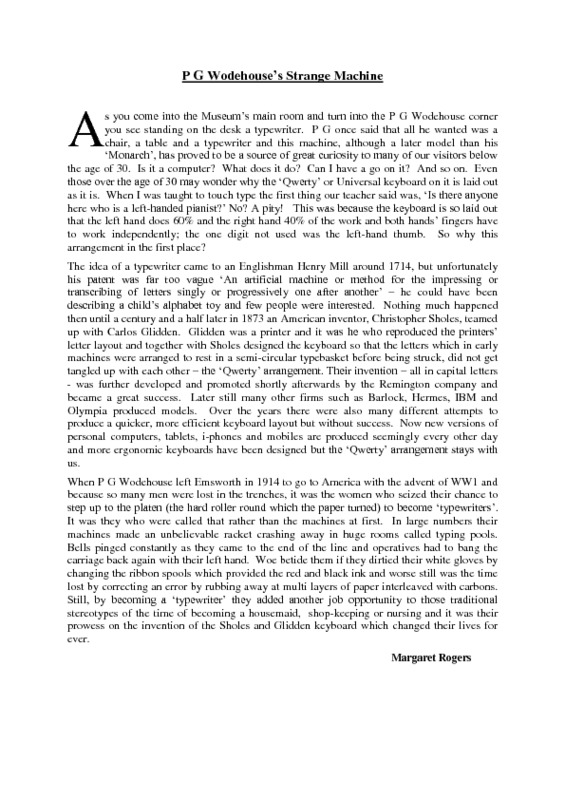 P G Wodehouse's Strange Machine · Emsworth Museum