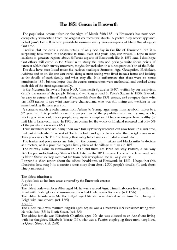 The 1851 Census in Emsworth · Emsworth Museum