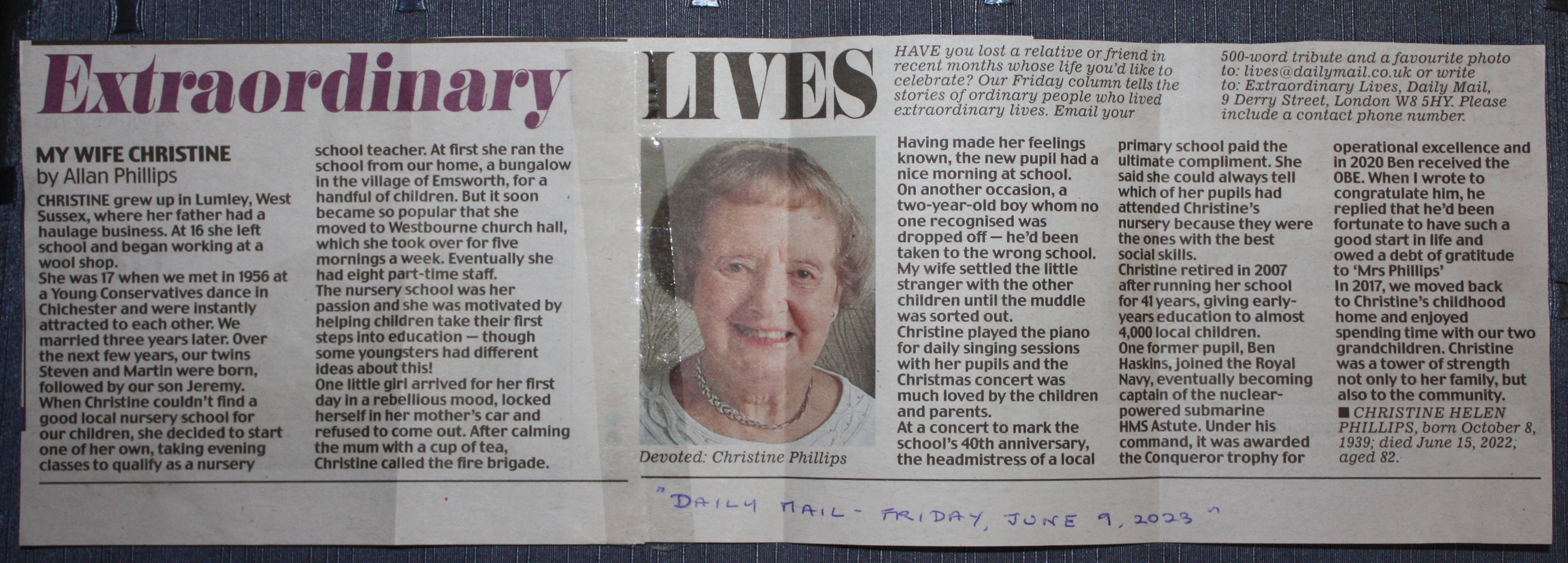 'Extraordinary Lives', Newspaper cutting relating to the life in local ...